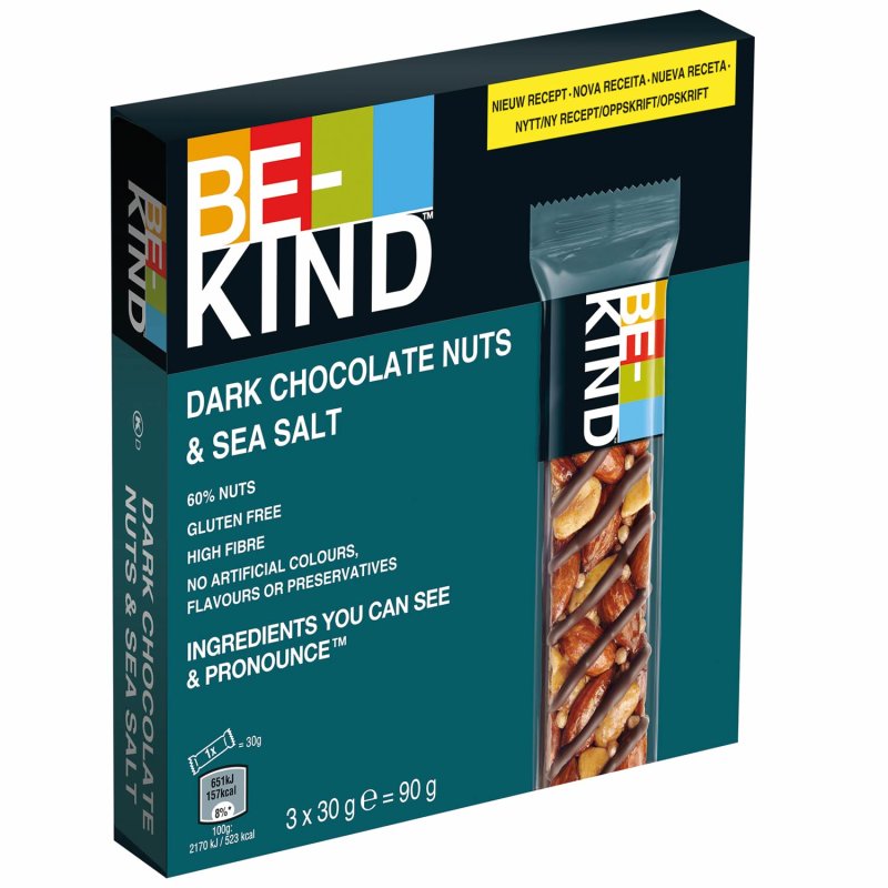 Be-Kind Dark Chocolate Nuts & Sea Salt 3x30g – buy online now! Be-Kin ...